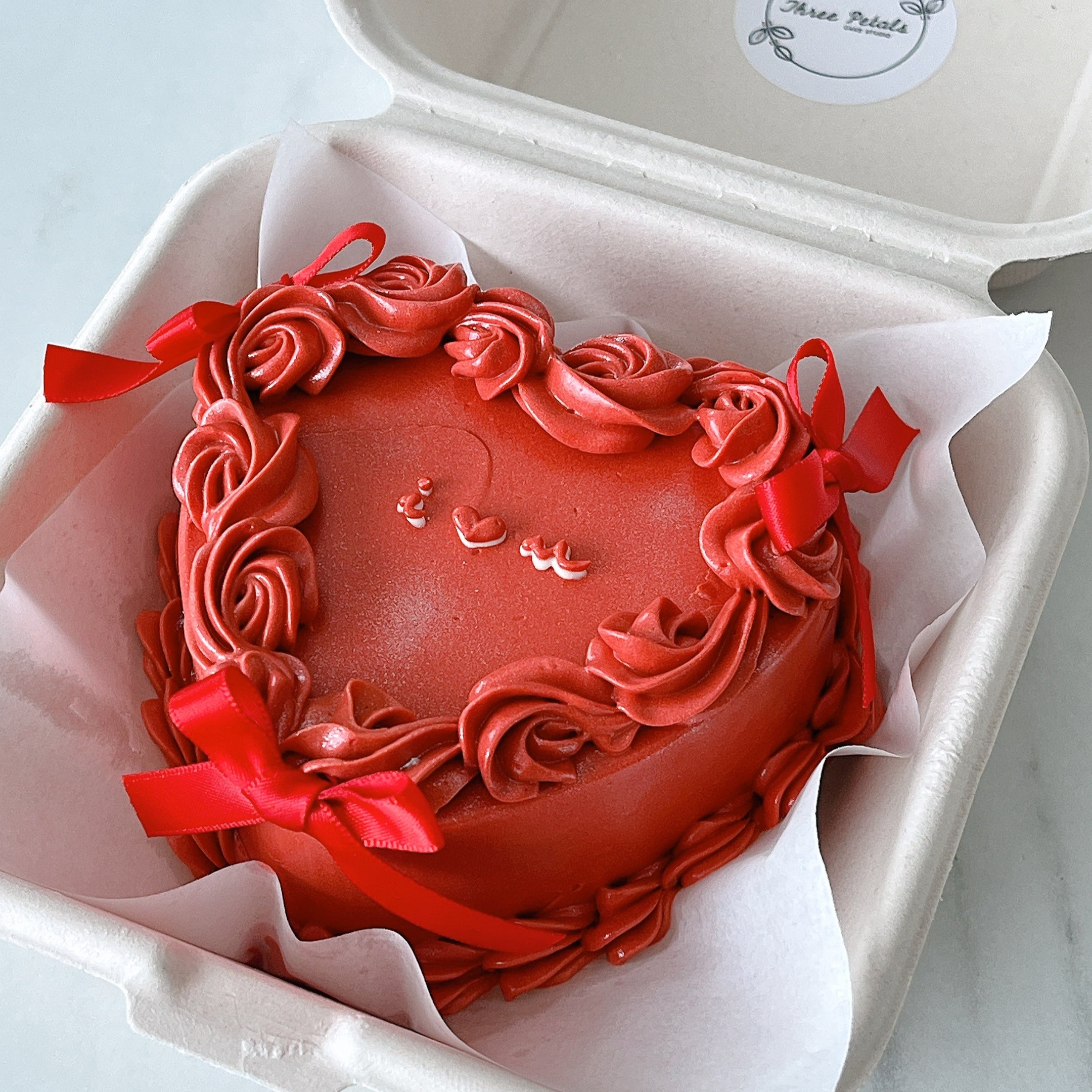Shimmering Red Ribbon (Valentine's) – Three Petals Cake Studio